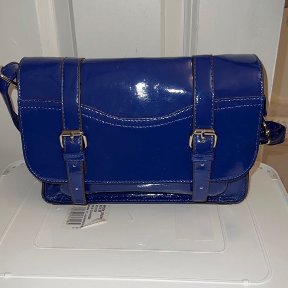 Mossimo Supply Co. | Bags | Blue Shiny Patent Look Purse Wadjustable ...